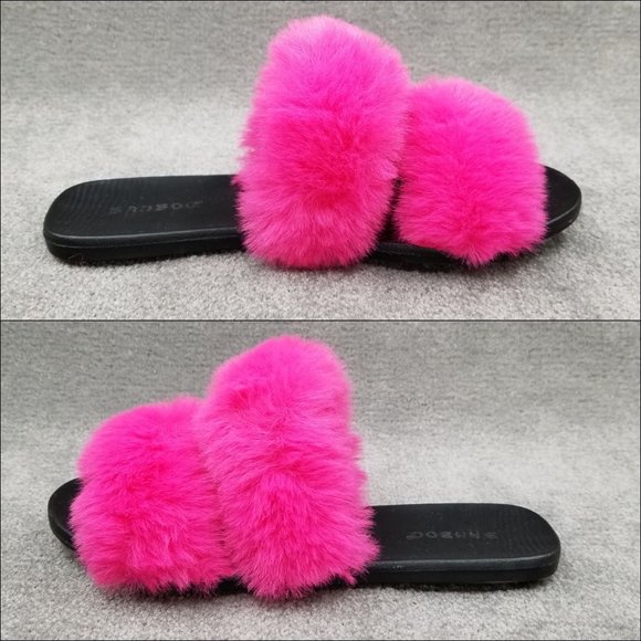 BAMBOO | Shoes | Bamboo Fullmoon 5 Furry Slide Sandals Womens Hot Pink ...